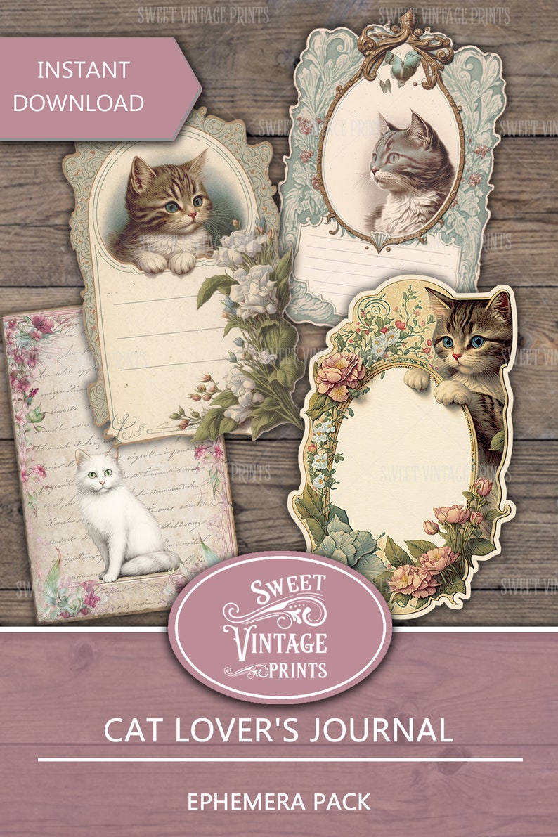 Cat Lover's Junk Journal Ephemera Kit Cat Ephemera Pack - Etsy