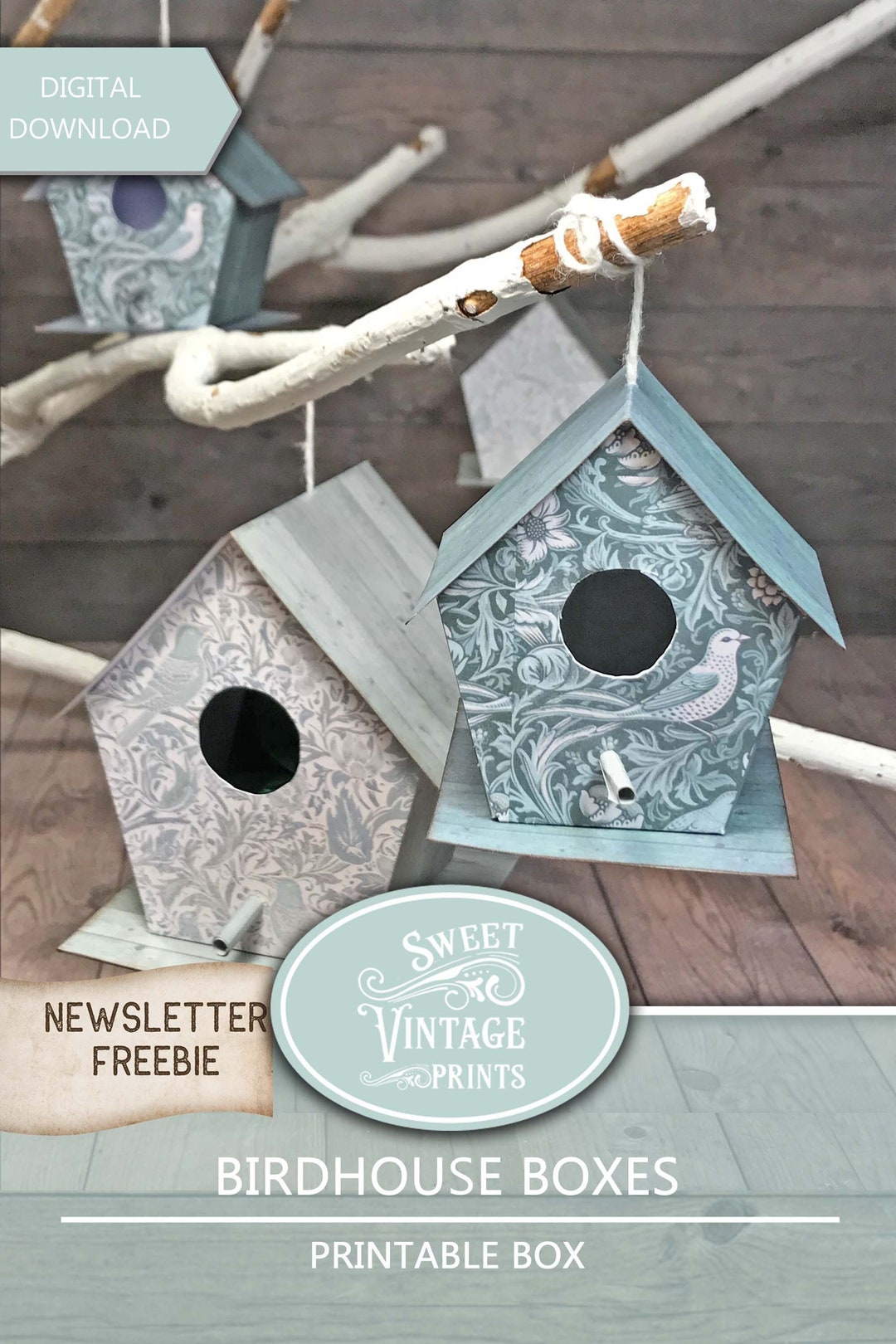 Birdhouse Box Printable Vintage Bird DIY Gift Box Birdhouse Digital ...