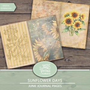Sunflower Junk Journal Pages | Sunflower Printables | Yellow Floral ...