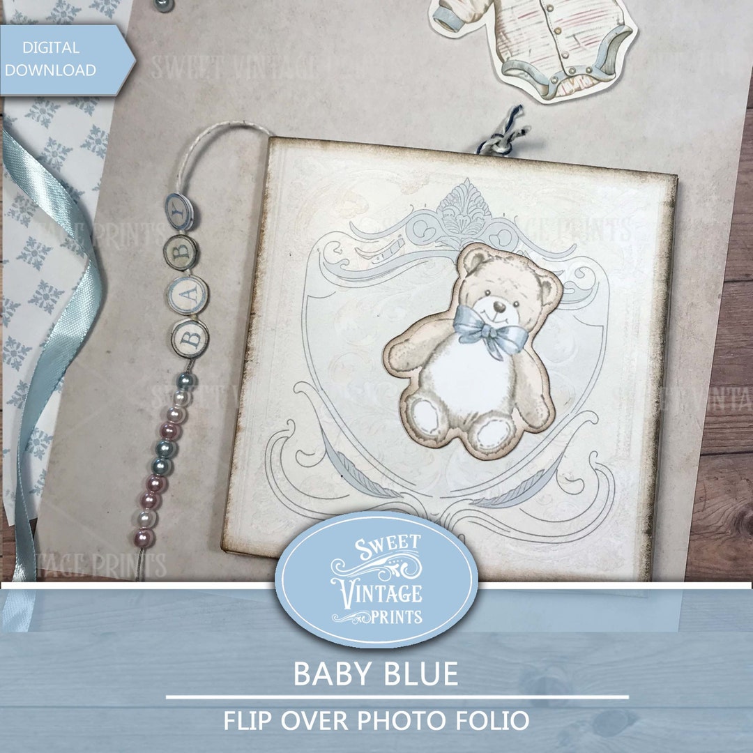 Baby Junk Journal Folio Kit | Vintage Baby Blue Printables | Baby Boy ...