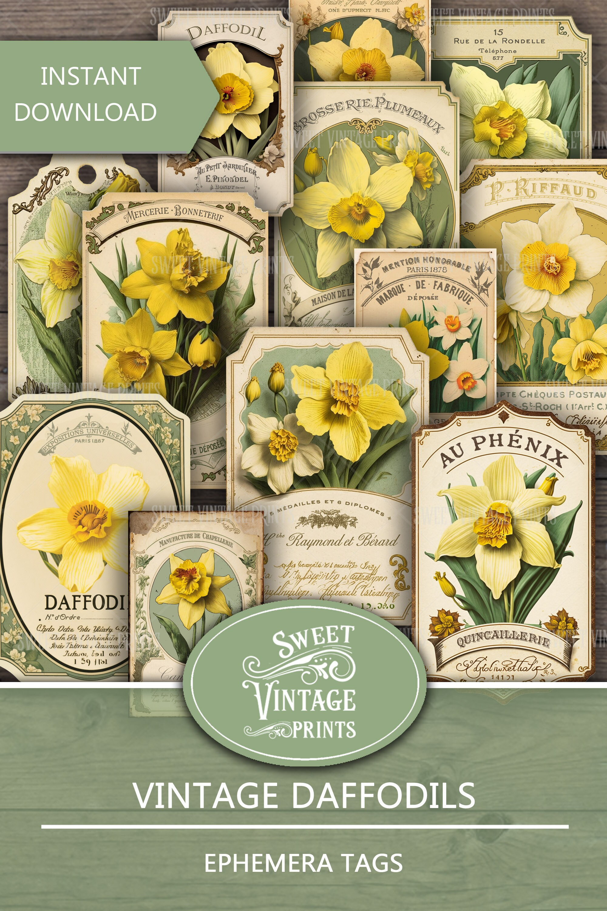 Vintage Daffodil Ephemera Tags, Daffodil Labels, Easter Junk Journal ...