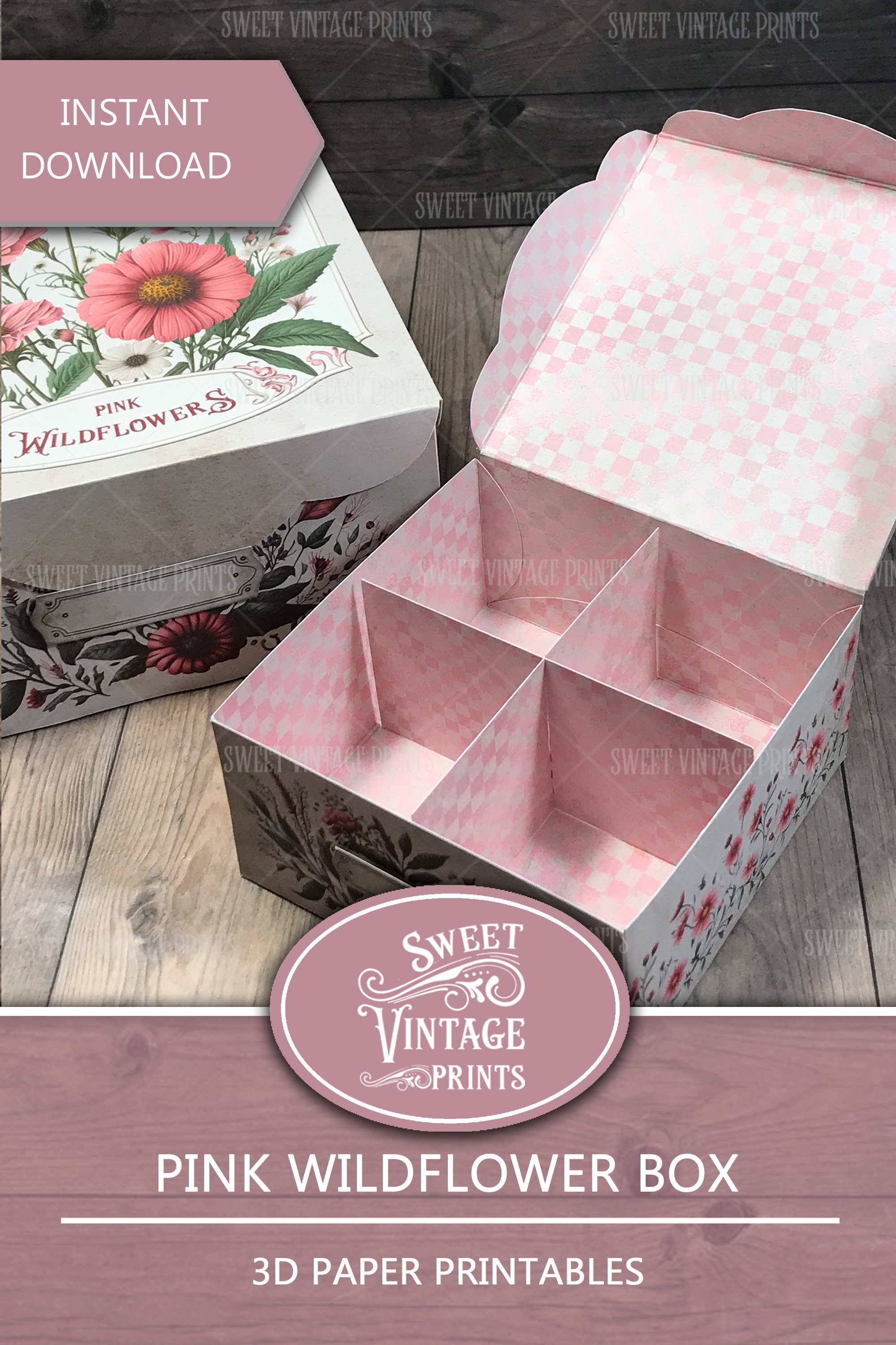 Printable Box Vintage Flower Box Pink Wildflower Box Kit - Etsy