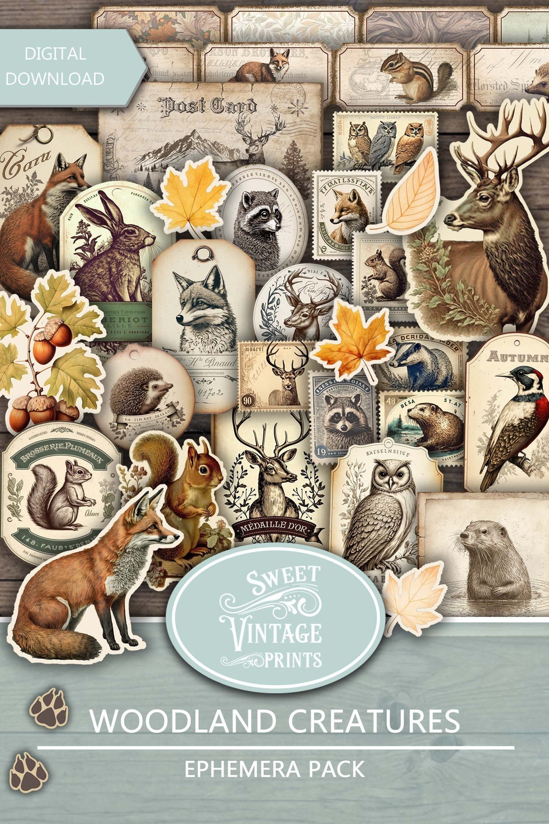 Junk Journal Ephemera Woodland Creatures, Autumn Forest Animals ...