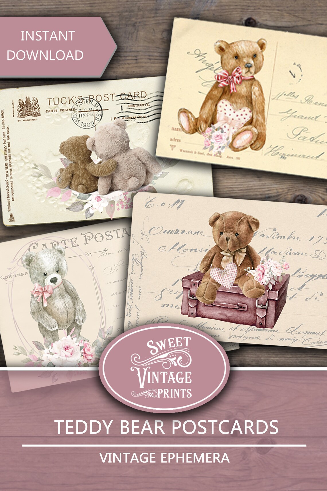 Vintage Teddy Bear Postcards, Teddy Bear Junk Journal, Teddy Bear ...