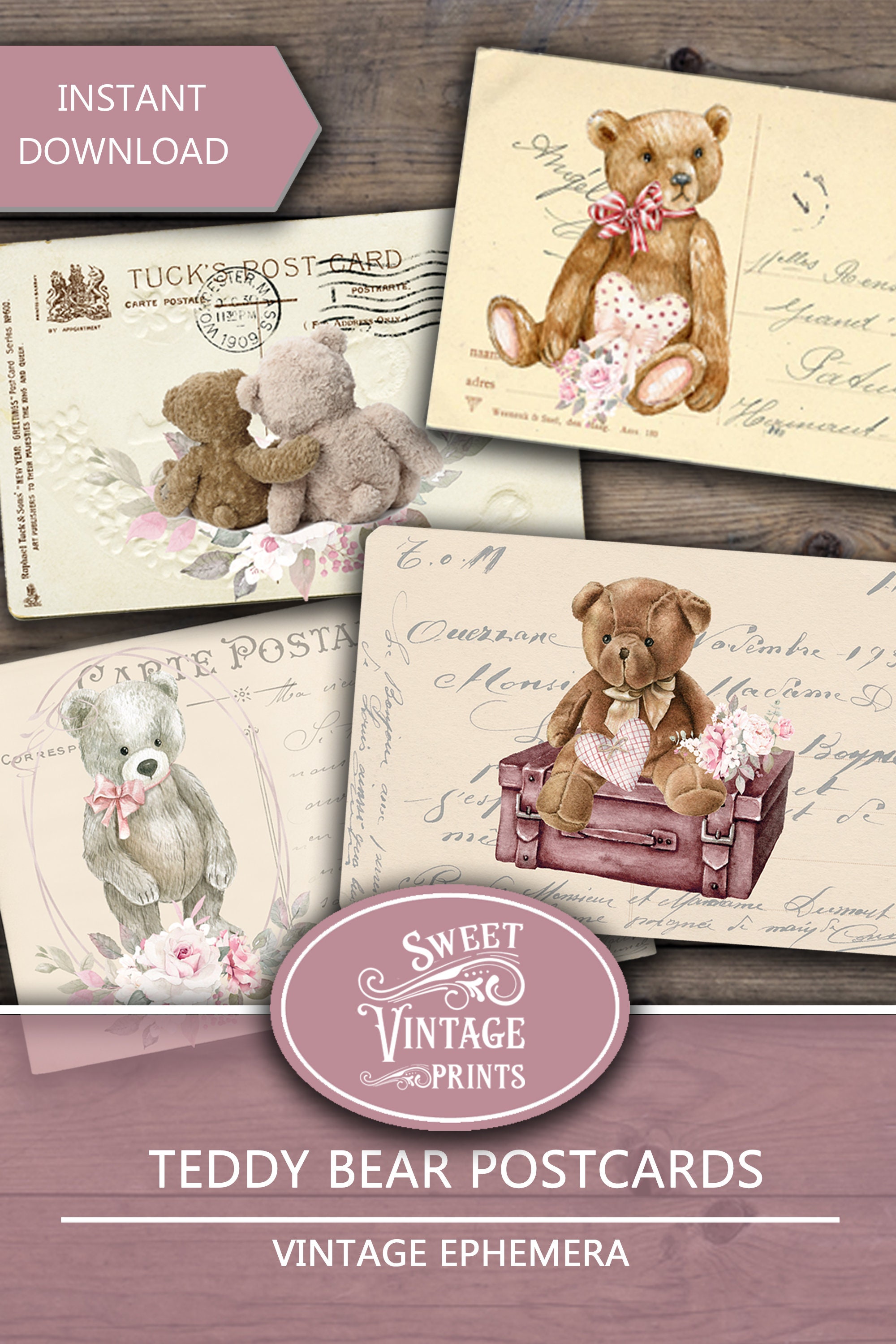 Vintage Teddy Bear Postcards, Teddy Bear Junk Journal, Teddy Bear ...