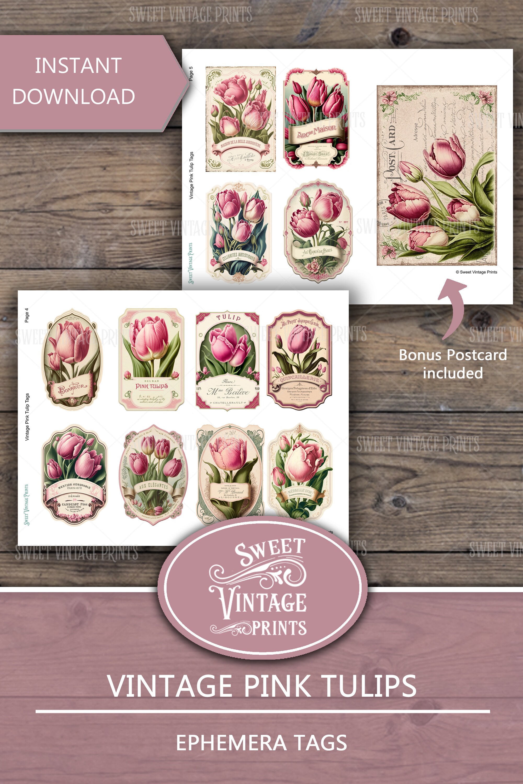 Vintage Pink Tulips Ephemera Tags Tulip Labels Tulip Junk - Etsy