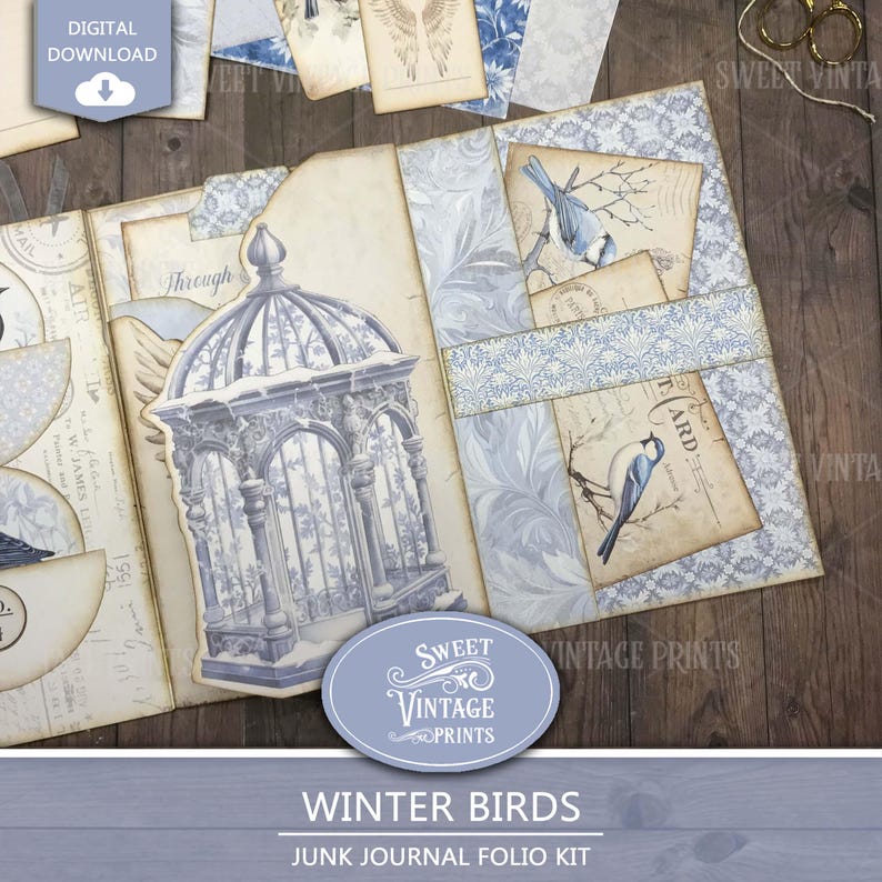 Junk Journal Folio Kit Birds | Vintage Printable Folio Kit | Winter ...