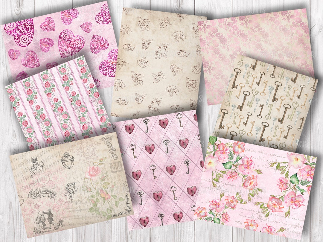 Valentine Papers, Digital Paper Pack, Vintage, Valentines Day Gift ...