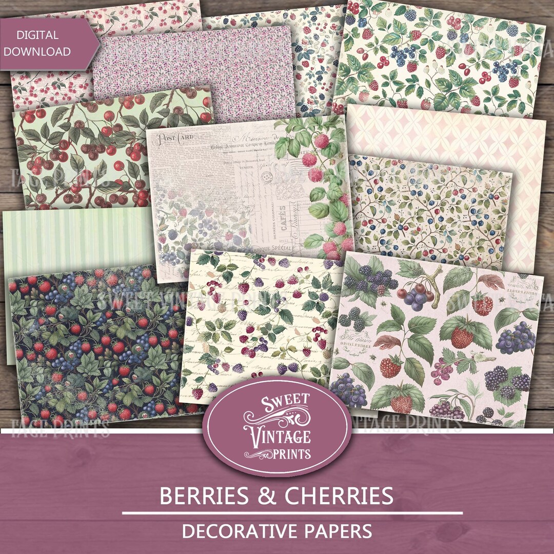 Cherry Berry Junk Journal Papers | Printable Berries Junk Journal ...