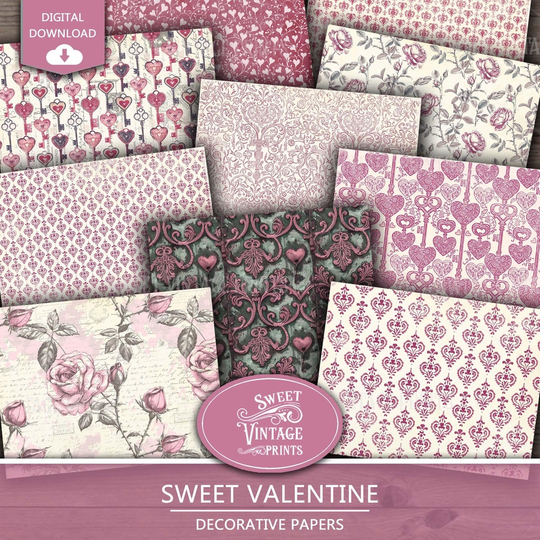 Valentine Printable Junk Journal Papers | Pink Hearts Digital Paper ...