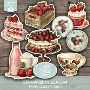 Strawberry Junk Journal Ephemera | Vintage Strawberries Printable Tags ...