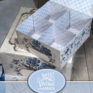 Printable Box, Vintage Flower Box, Blue Wildflower Box, Printable ...