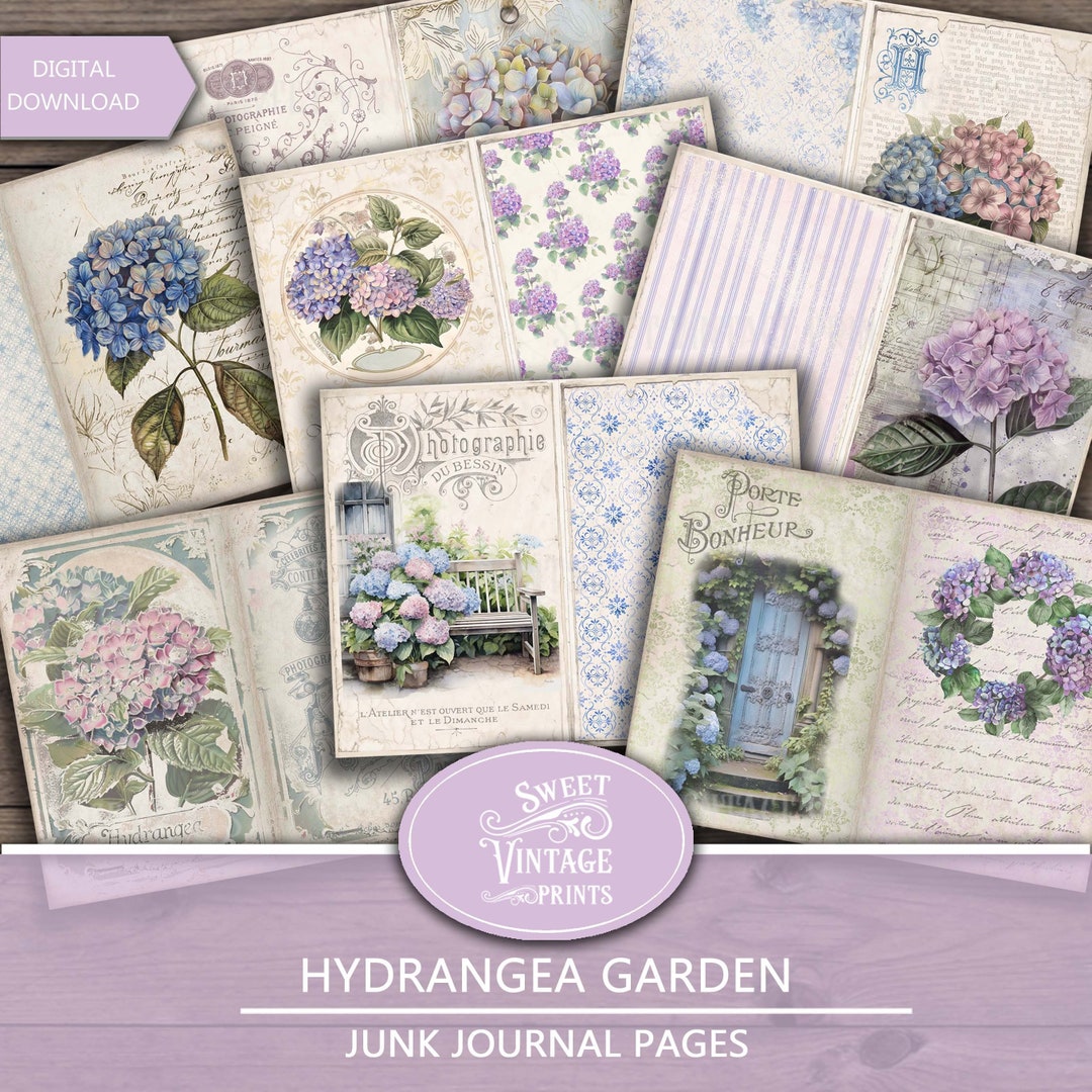 Hydrangea Junk Journal Pages | Hydrangea Printables | Vintage Garden Digital Download ...