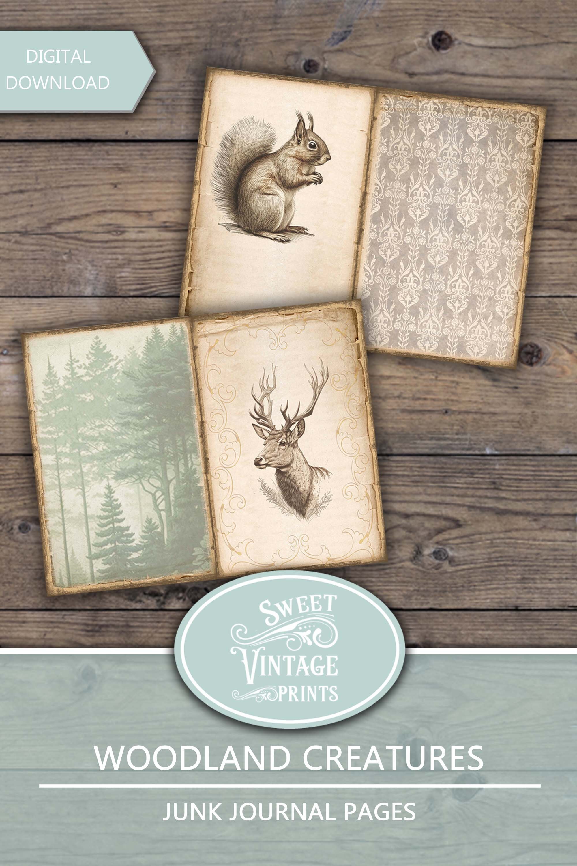 Junk Journal Pages Woodland Creatures, Forest Junk Journal Pages, Fox ...
