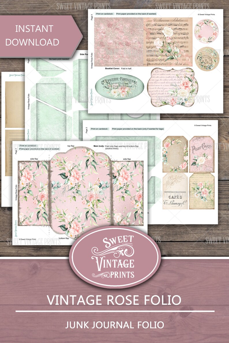 Vintage Rose Folio, Shabby Rose Folder, Loaded Envelope Roses, Pink ...