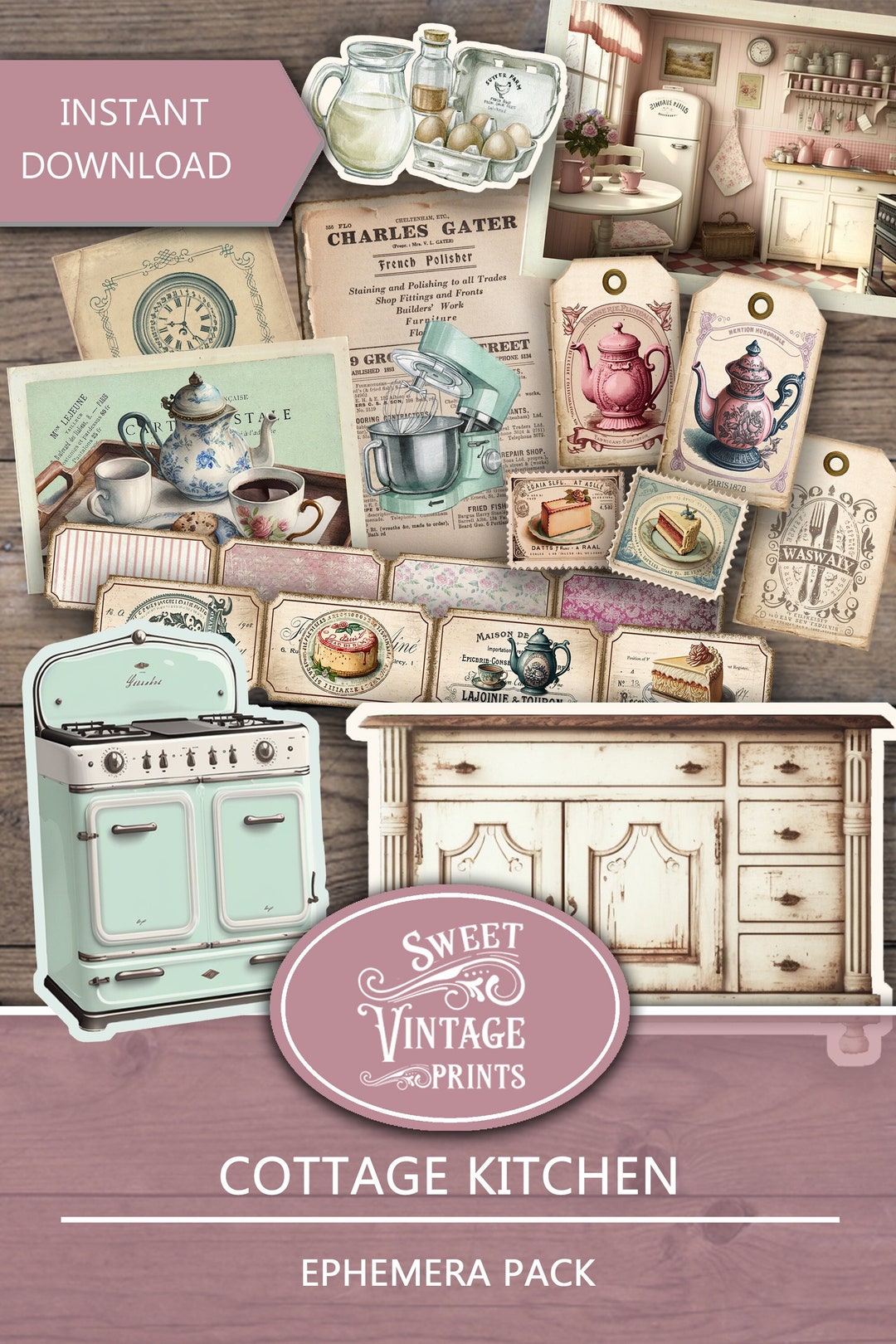 Cottage Kitchen Ephemera Pack, Kitchen Junk Journal, Vintage Kitchen ...