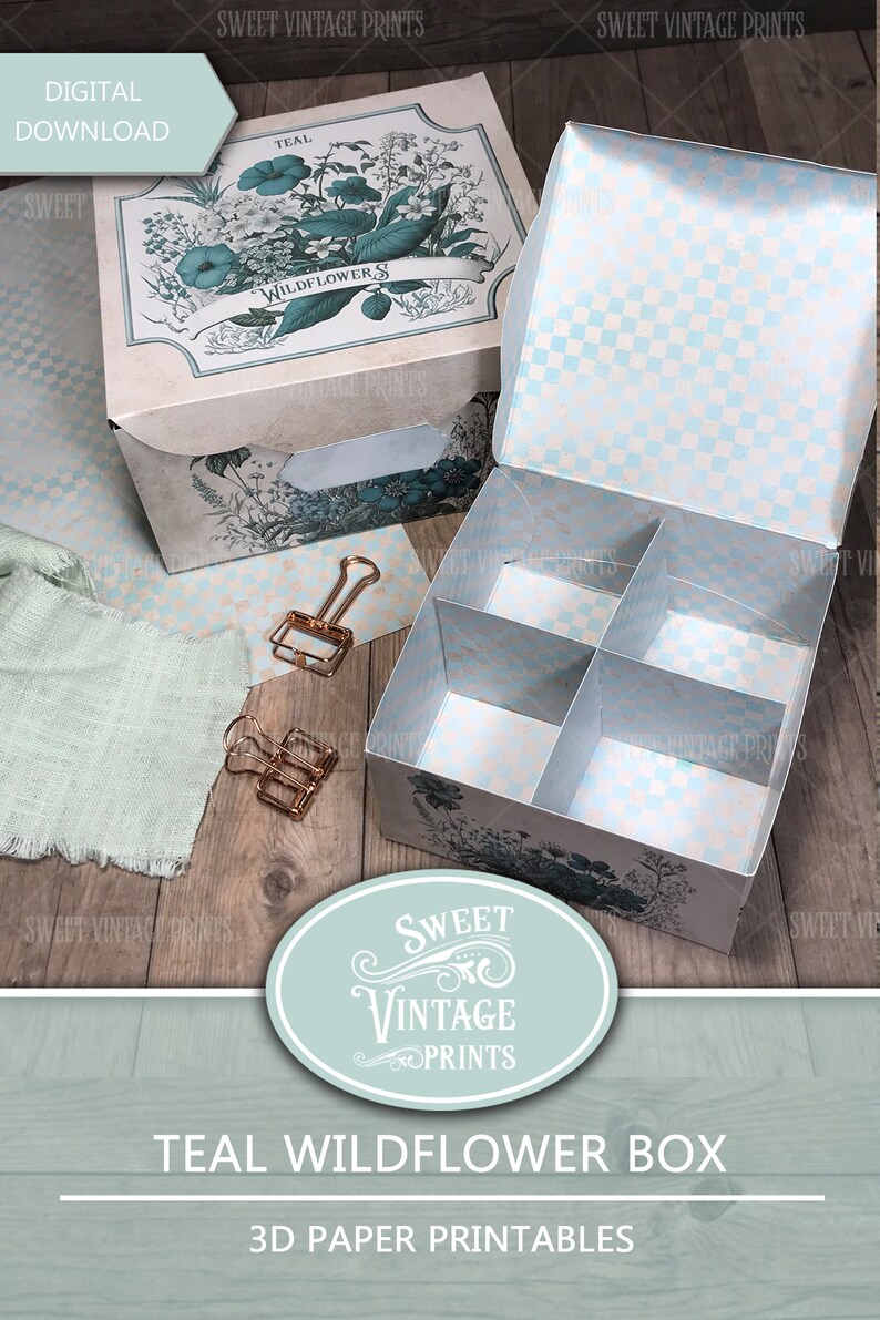 Printable Box Vintage Flower Box Teal Wildflower Box Kit - Etsy