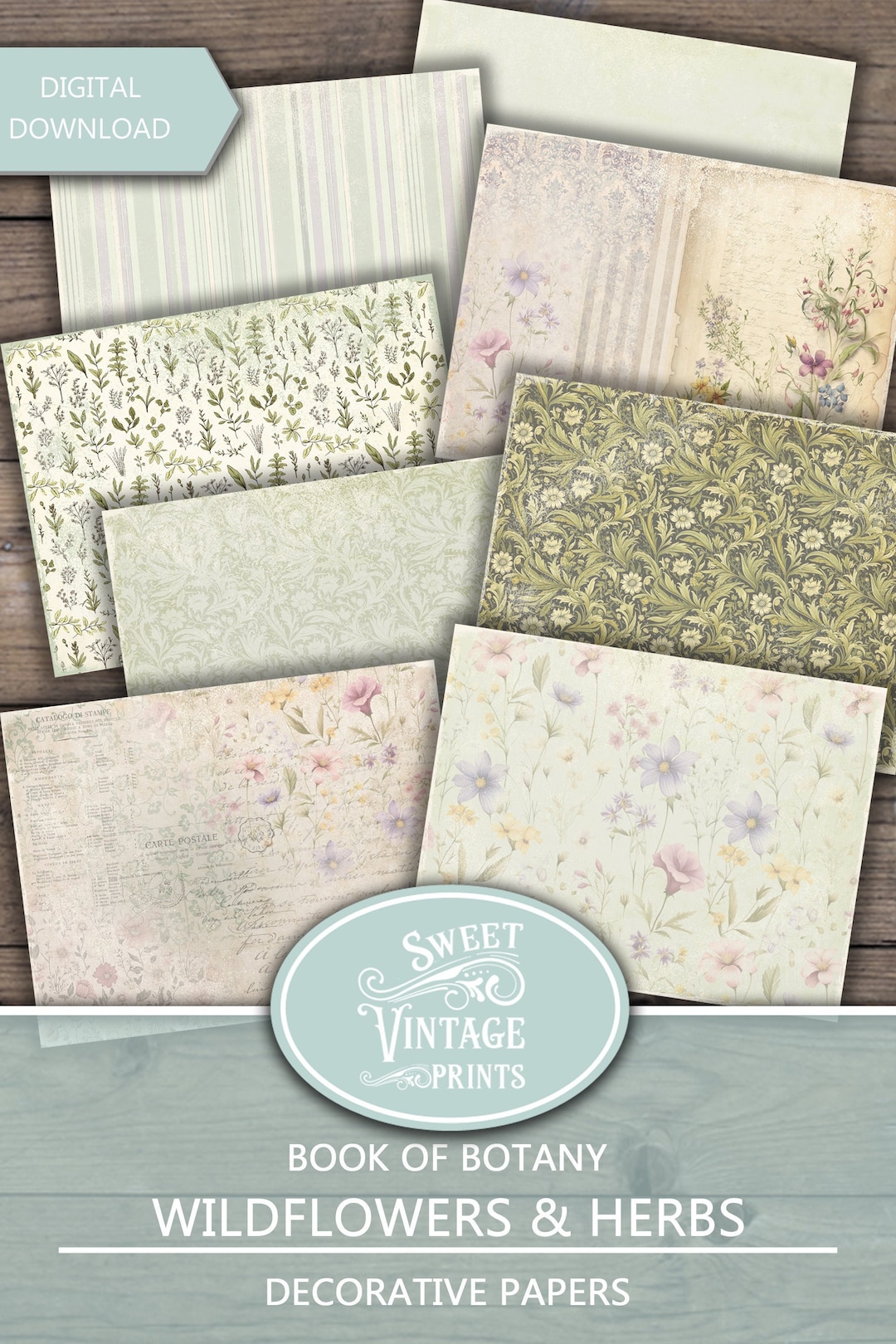 Wildflower & Herbs Junk Journal Papers, Wildflower Printable Journal ...