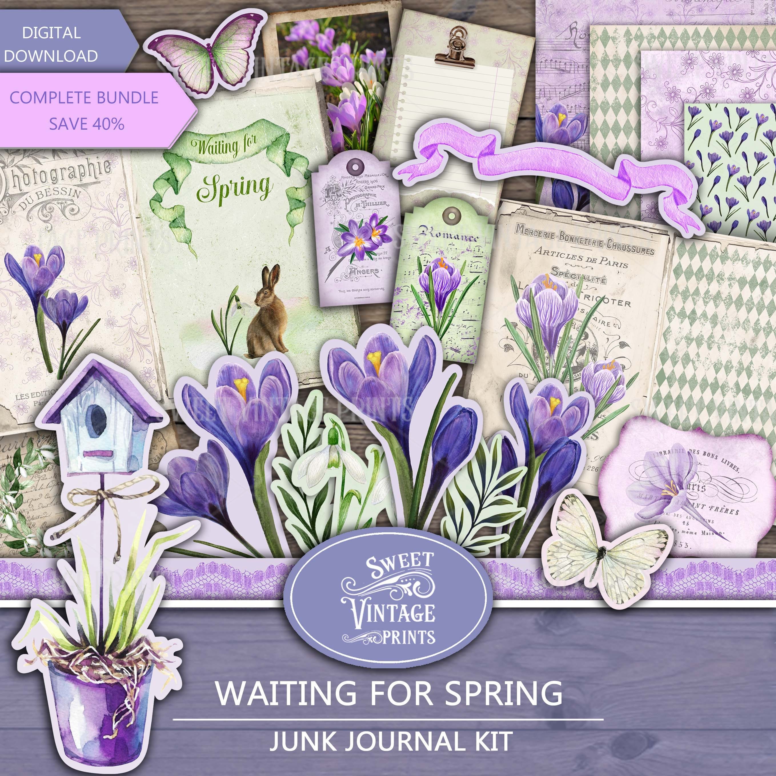 Spring Junk Journal Kit, Printable Spring Ephemera, Waiting for Spring ...