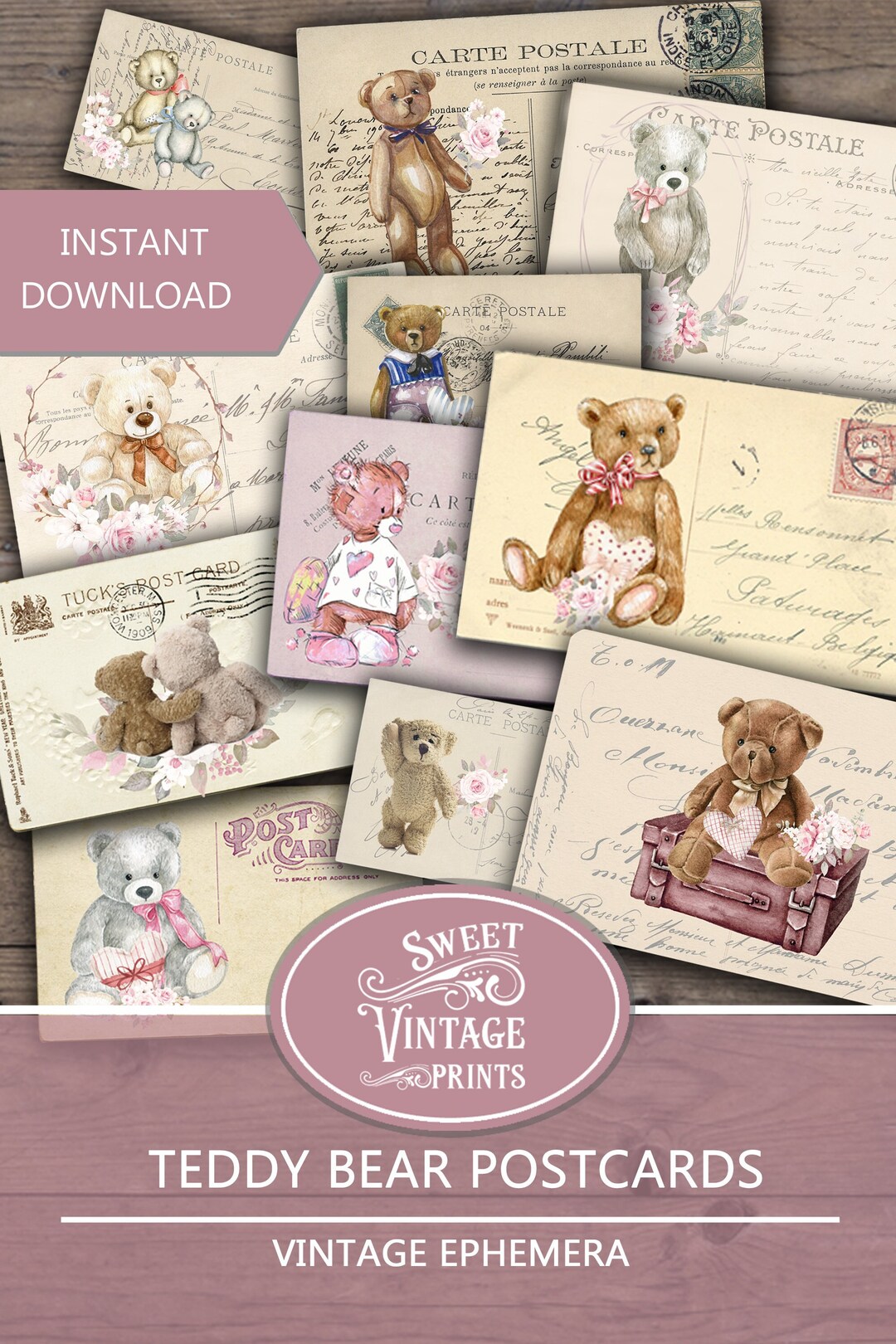 Vintage Teddy Bear Postcards, Teddy Bear Junk Journal, Teddy Bear ...