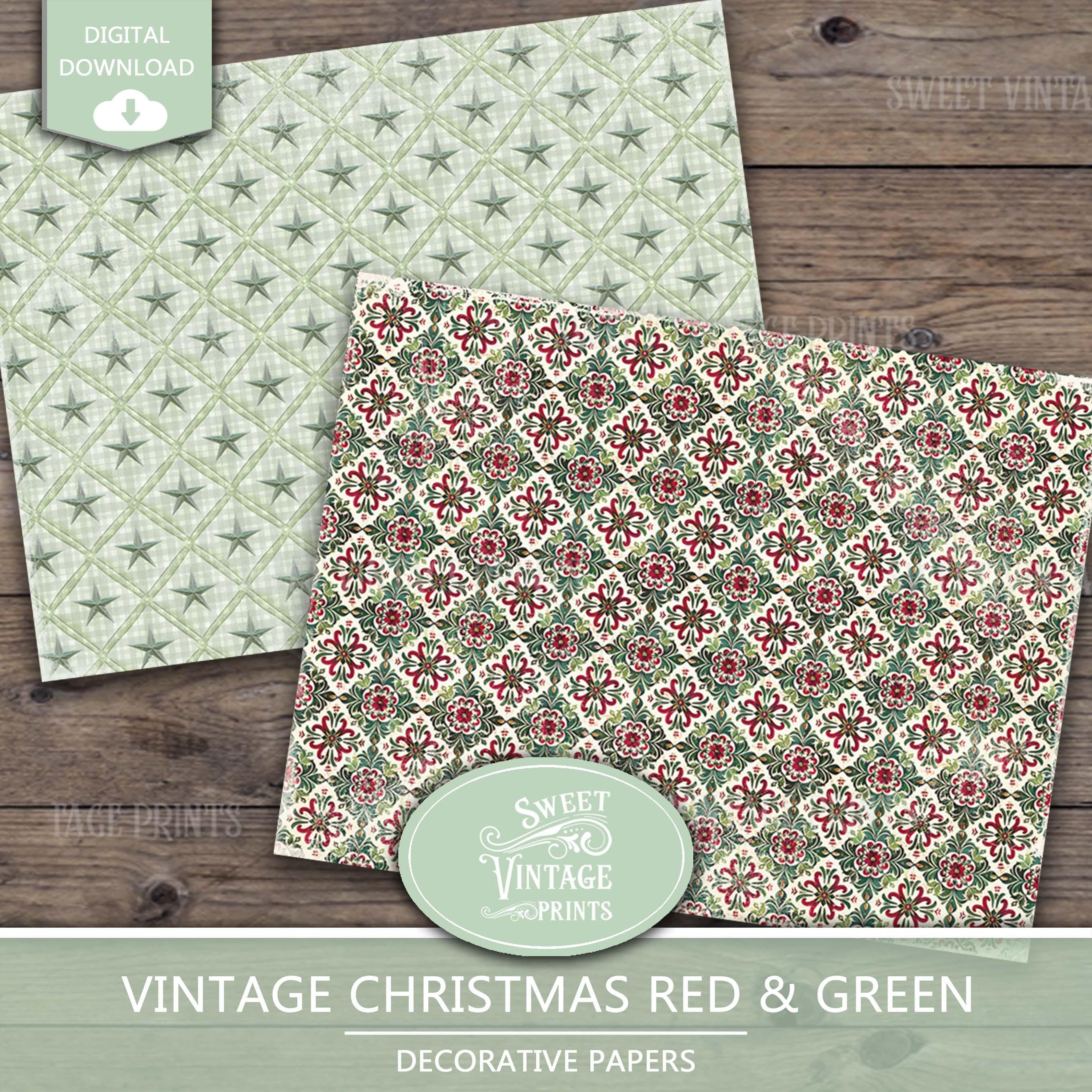 Christmas Junk Journal Papers | Red Green Christmas Digital Paper Pack ...