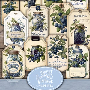 Vintage Blueberry Ephemera Tags, Blueberry Labels, Blueberry Jam Labels ...