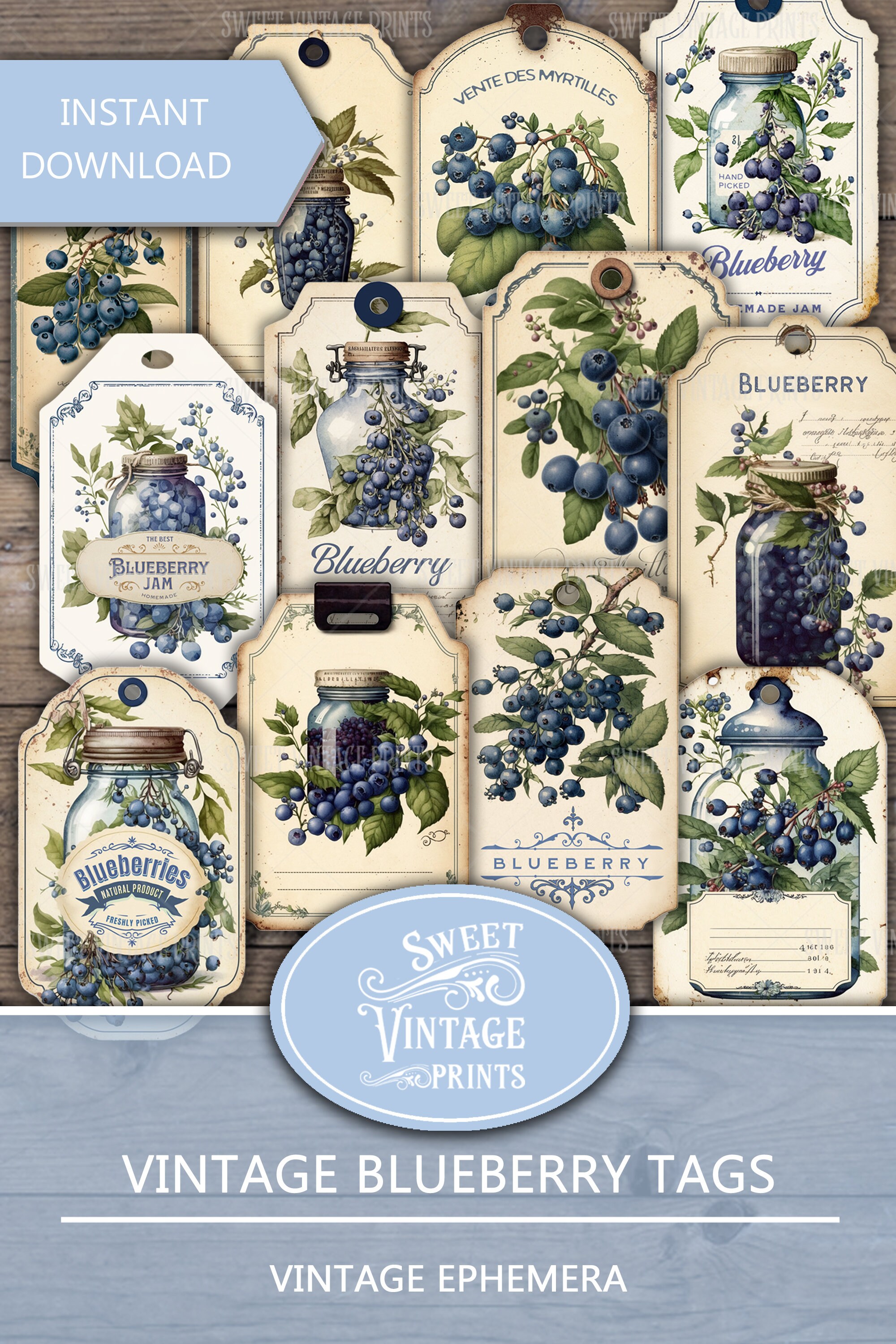 Vintage Blueberry Ephemera Tags, Blueberry Labels, Blueberry Jam Labels ...