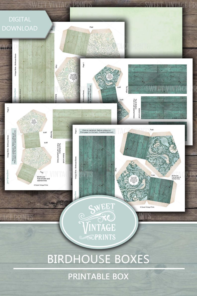 Birdhouse Box Printable | Vintage Bird DIY Gift Box | Birdhouse Digital ...