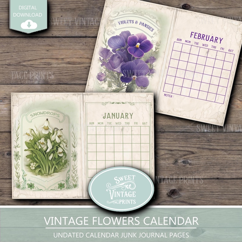 Printable Undated Calendar Junk Journal Pages | Vintage Flowers ...