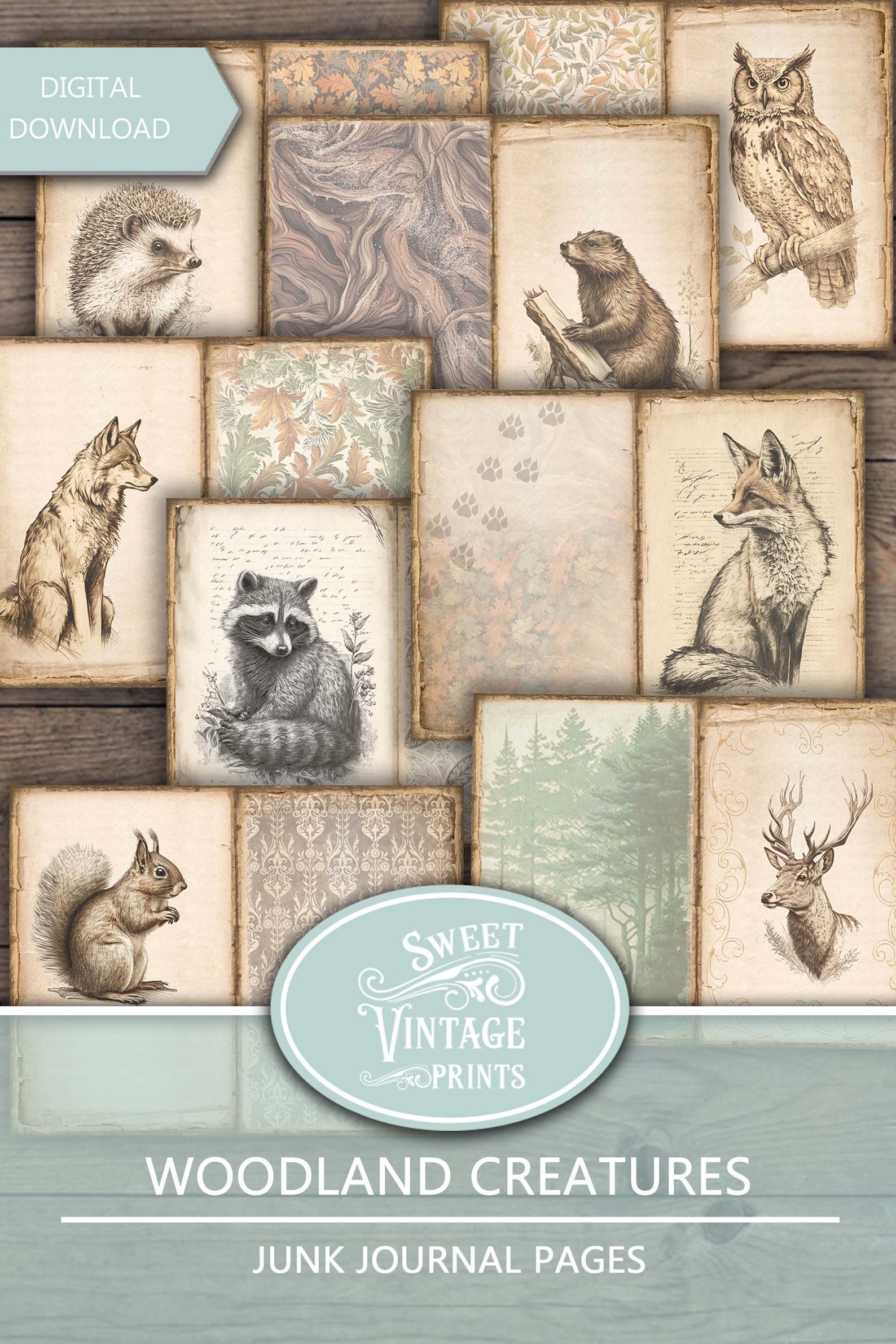 Junk Journal Pages Woodland Creatures, Forest Junk Journal Pages, Fox ...