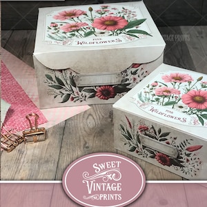 Printable Box, Vintage Flower Box, Pink Wildflower Box Kit, Printable ...