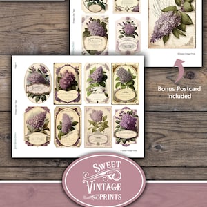 Vintage Lilac Ephemera Tags, Lilac Labels, Lilac Junk Journal, Lilac ...