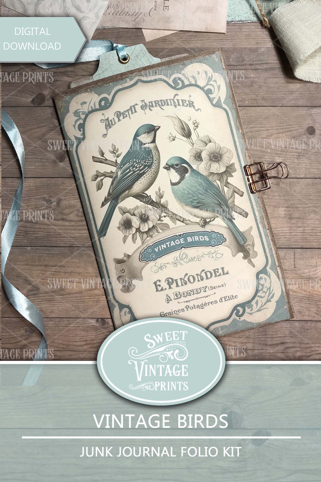 Junk Journal Folio Kit Vintage Birds, Vintage Birds Printable Folio ...