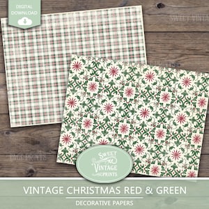 Christmas Junk Journal Papers | Red Green Christmas Digital Paper Pack ...