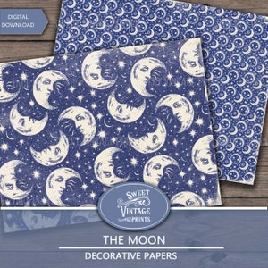 Moon Junk Journal Printable Papers | Moon Digital Paper Pack | Blue ...