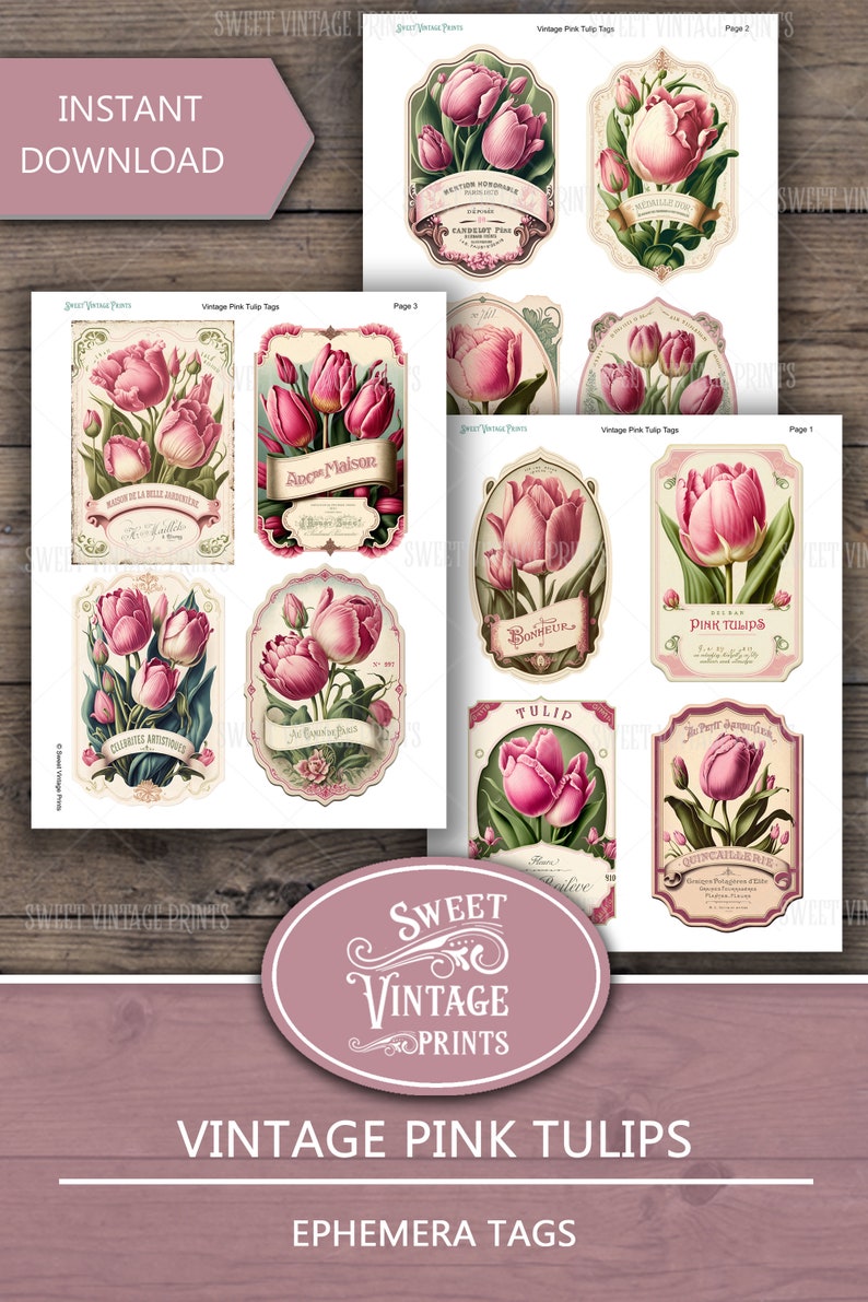 Vintage Pink Tulips Ephemera Tags Tulip Labels Tulip Junk - Etsy