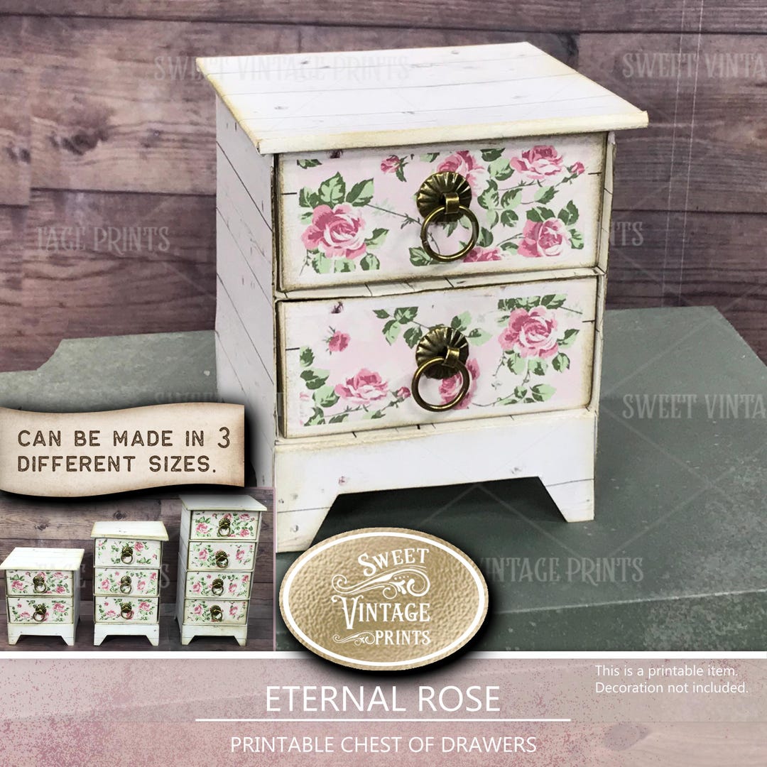 Shabby Rose Printable Chest of Drawers | Mini Dresser Digital Download ...