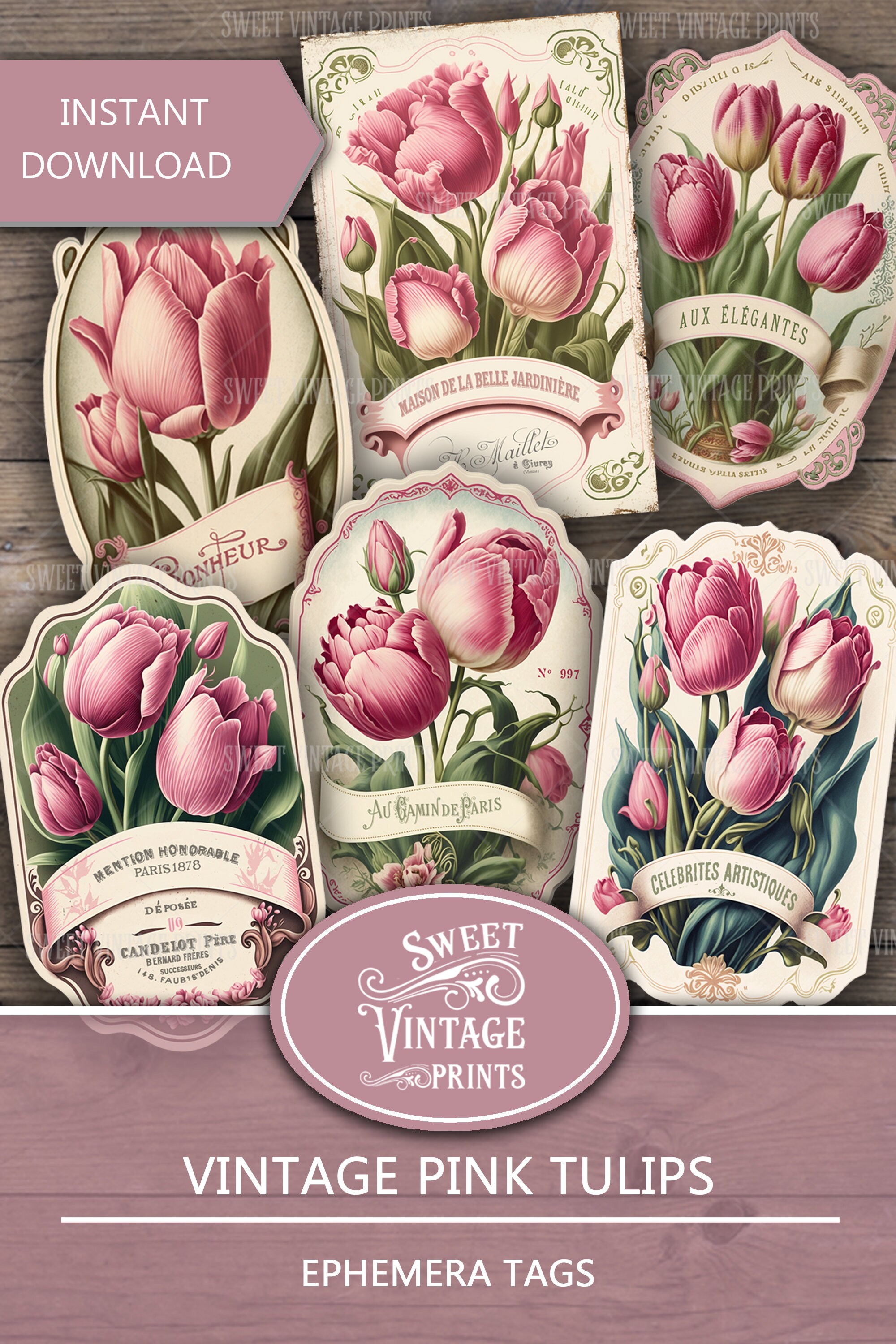 Vintage Pink Tulips Ephemera Tags Tulip Labels Tulip Junk - Etsy