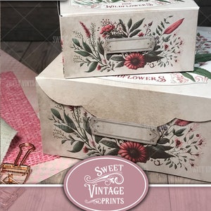 Printable Box, Vintage Flower Box, Pink Wildflower Box Kit, Printable ...