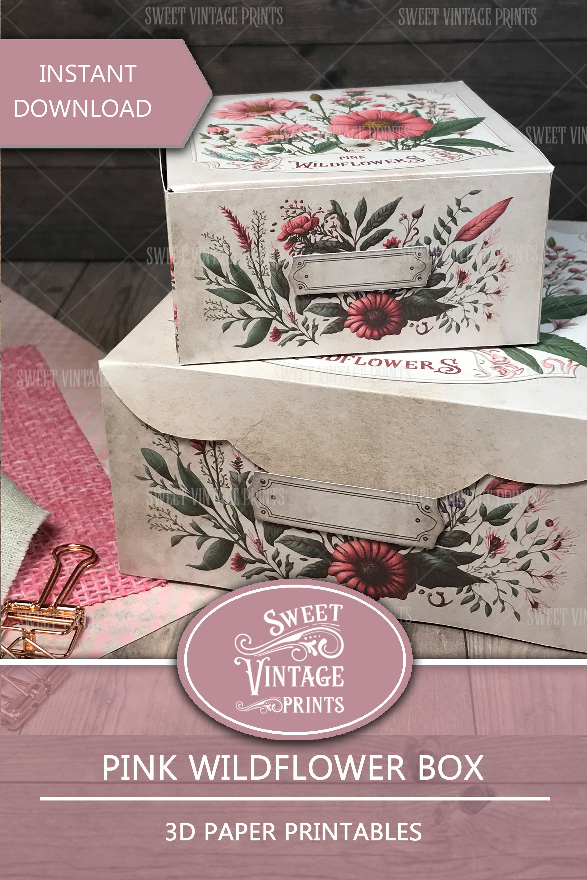 Printable Box Vintage Flower Box Pink Wildflower Box Kit - Etsy