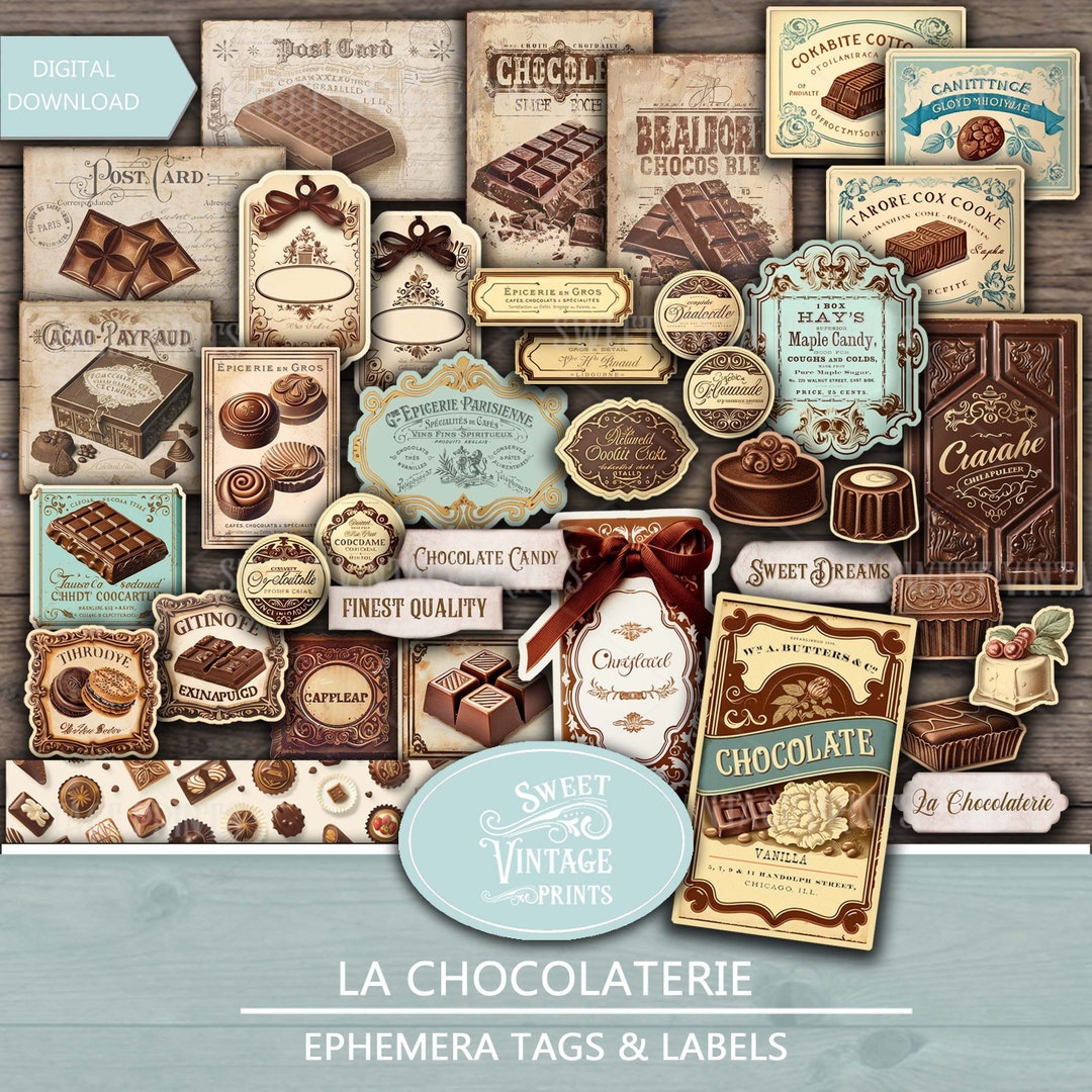 Chocolate Junk Journal Ephemera | Printable Chocolate Tags & Labels ...