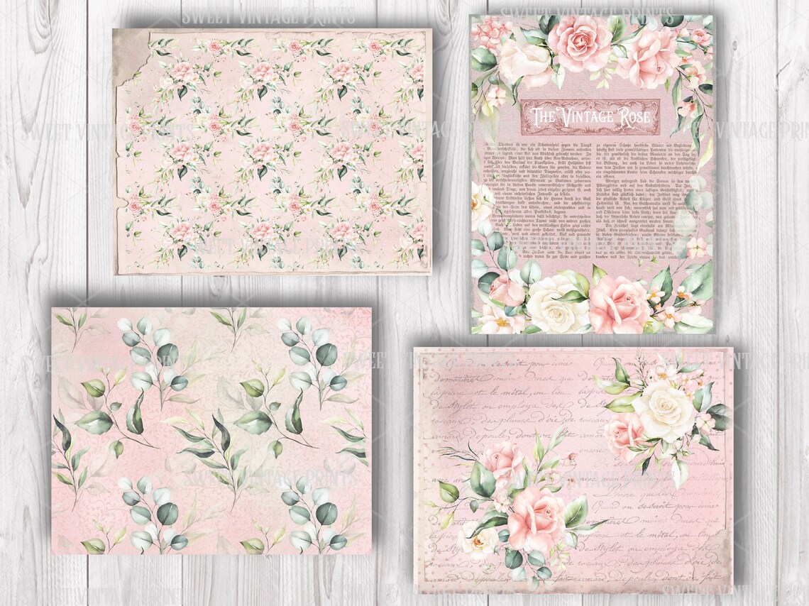 Vintage Rose Digital Paper Pack Shabby Rose Junk Journal - Etsy