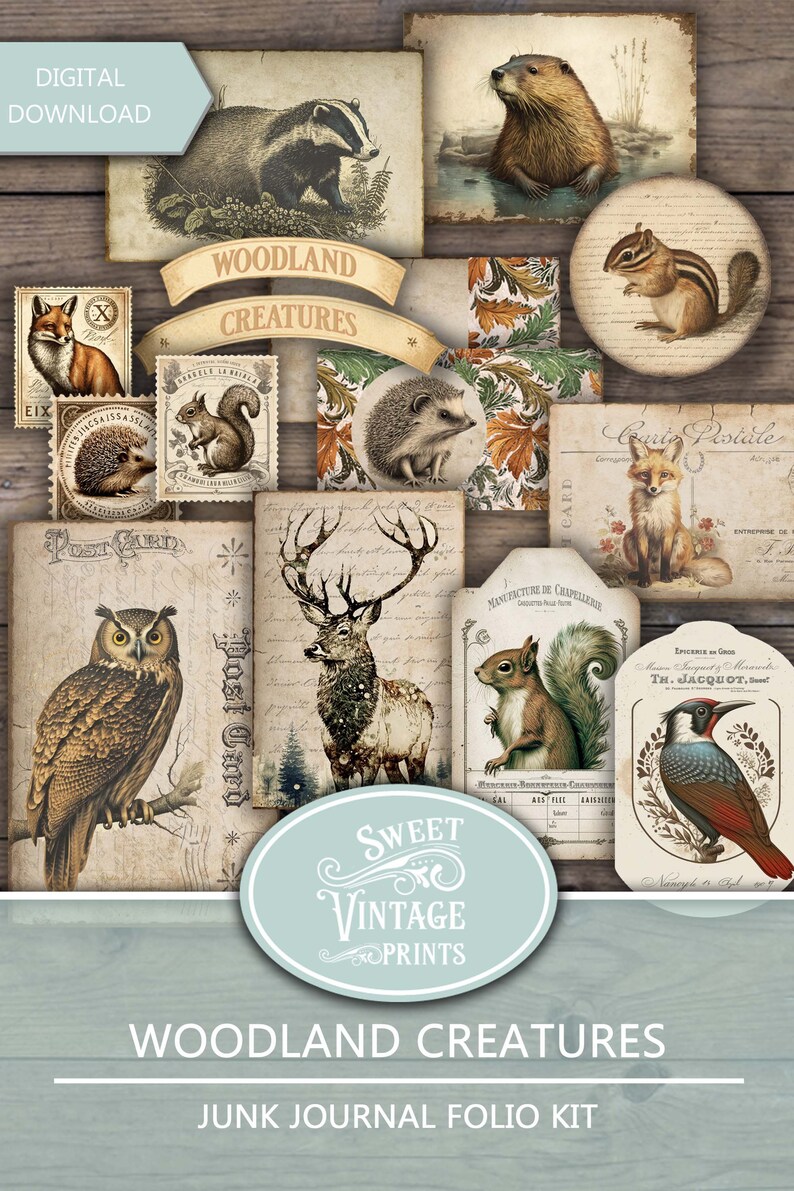 Junk Journal Folio Kit Woodland Creatures, Forest Animals Printable ...