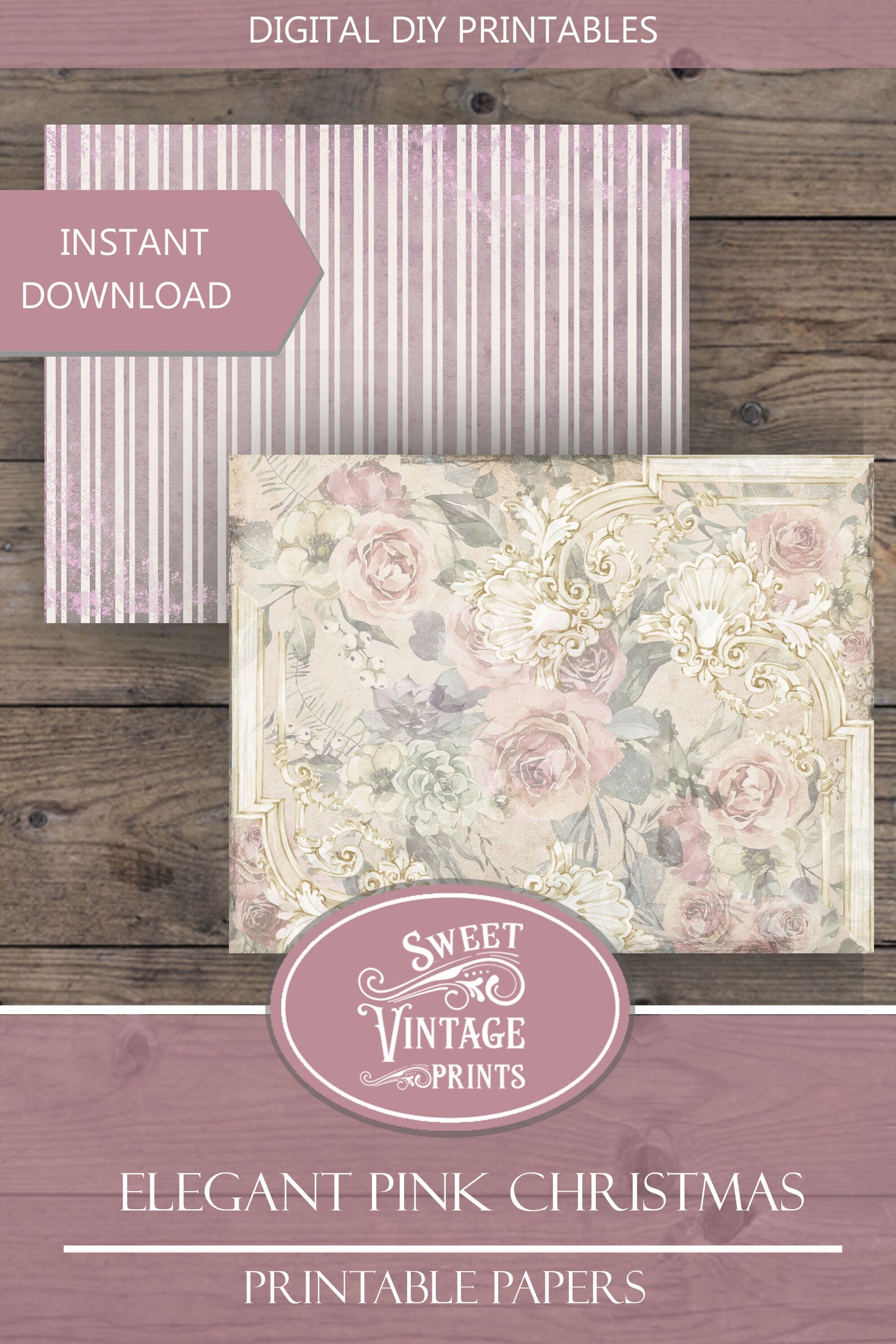 Elegant Pink Christmas Digital Paper Pack Pink Christmas Junk - Etsy