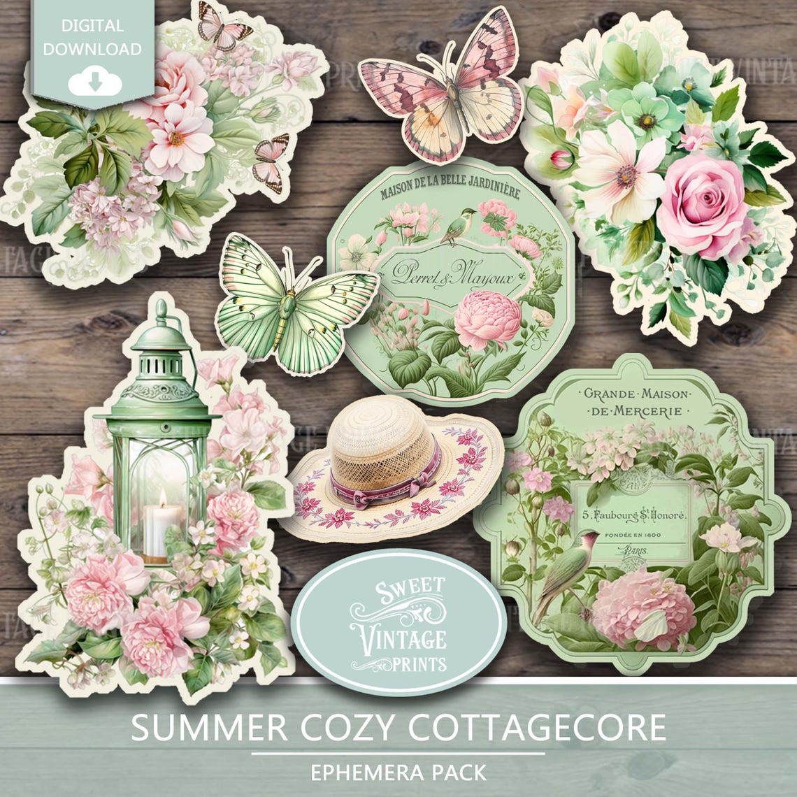 Summer Junk Journal Ephemera | Vintage Flower Printable Labels | Summer ...