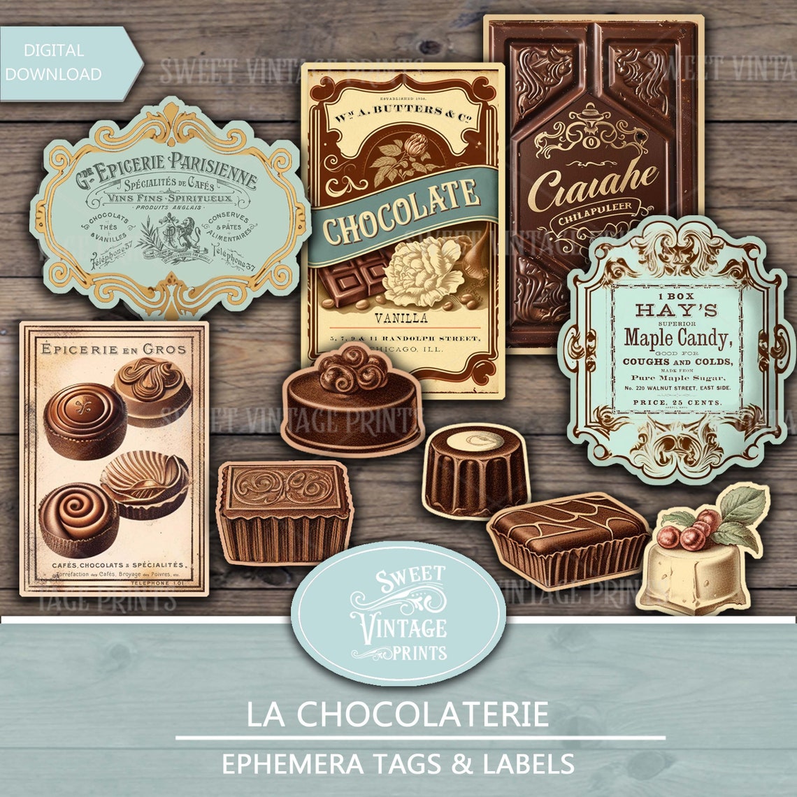 Chocolate Junk Journal Ephemera | Printable Chocolate Tags & Labels ...