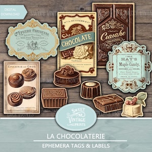 Chocolate Junk Journal Ephemera | Printable Chocolate Tags & Labels ...