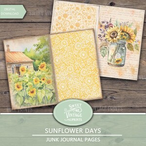 Sunflower Junk Journal Pages | Sunflower Printables | Yellow Floral ...