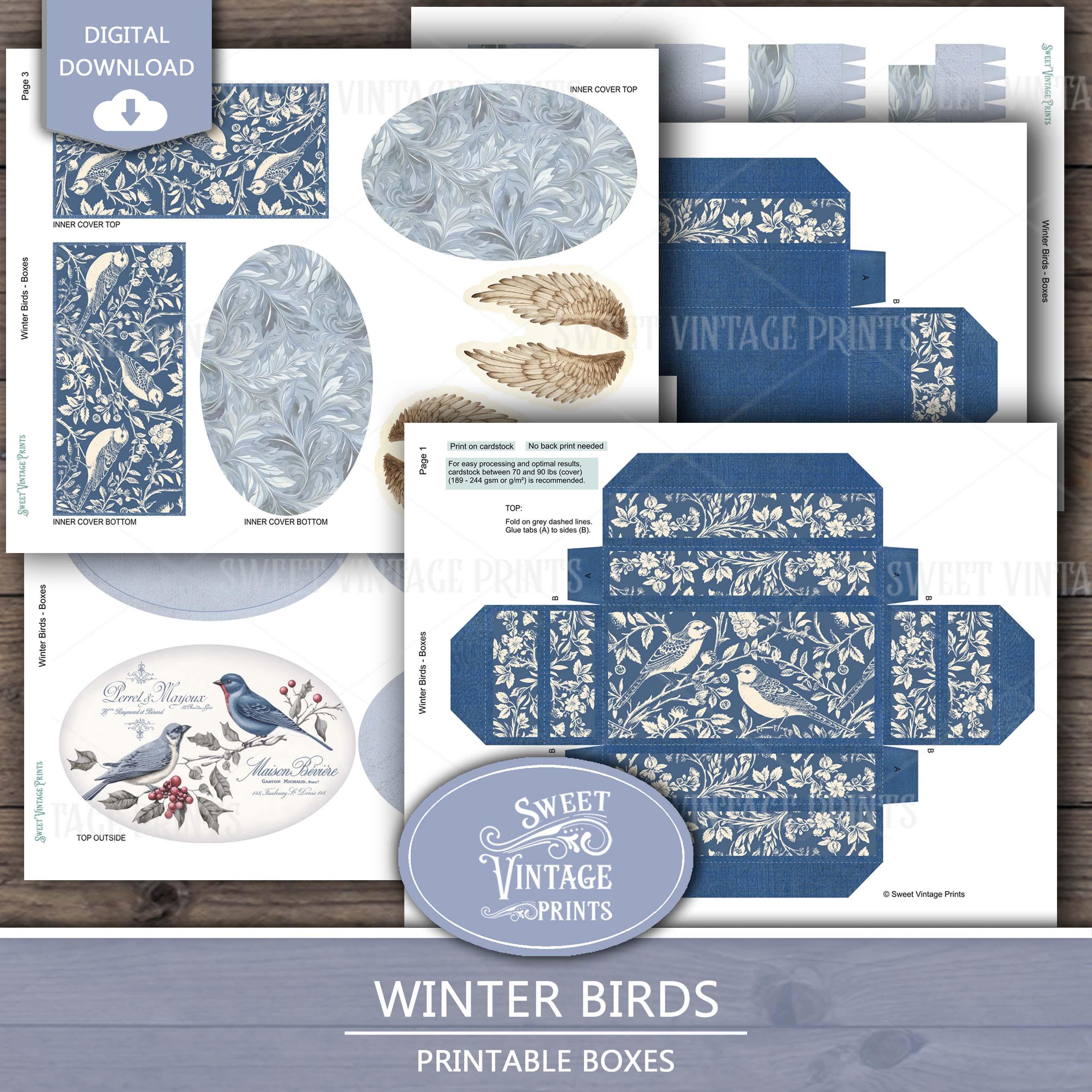 Printable Box Set Winter Birds | DIY Gift Box Set | Papercraft Box ...