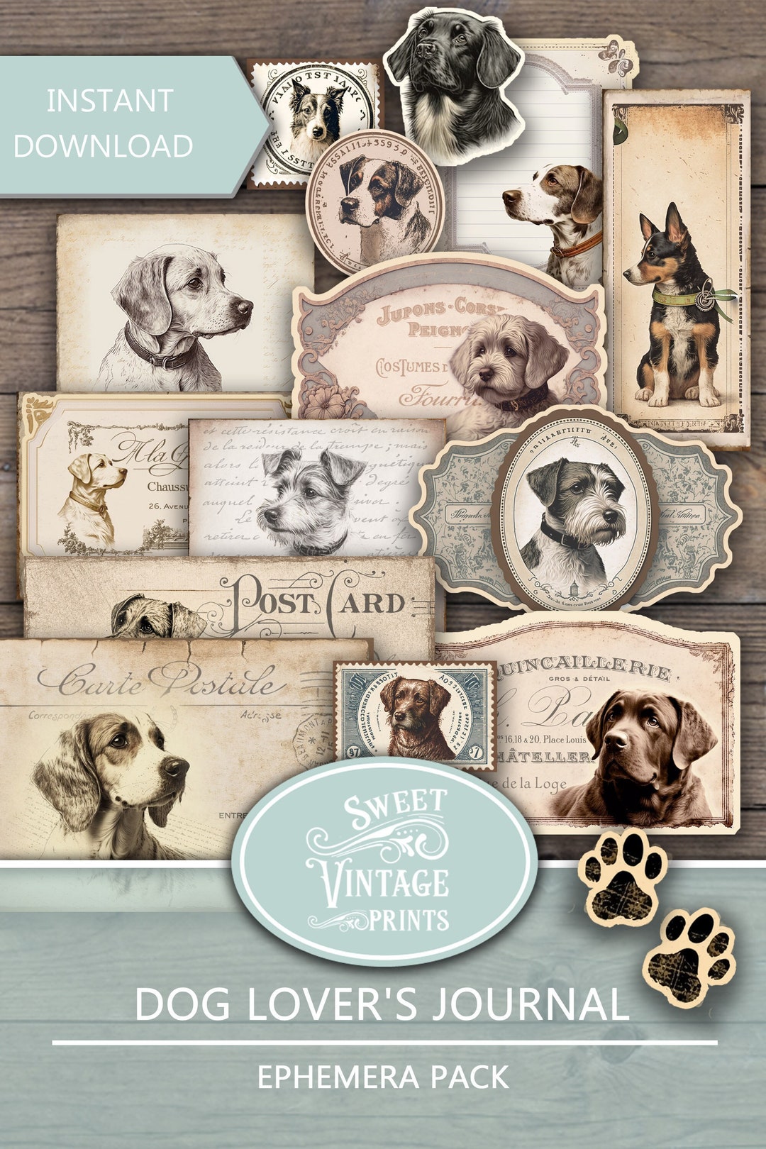 Dog Lover's Journal Ephemera Pack, Dog Junk Journal Kit, Dog Journal ...